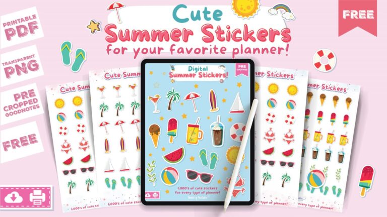 Cute Summer Stickers | Free For Printable & Digital Planners