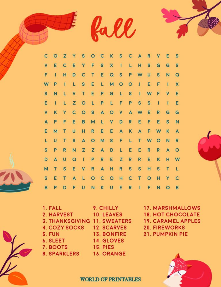 Free Printable Fall Word Search - World of Printables