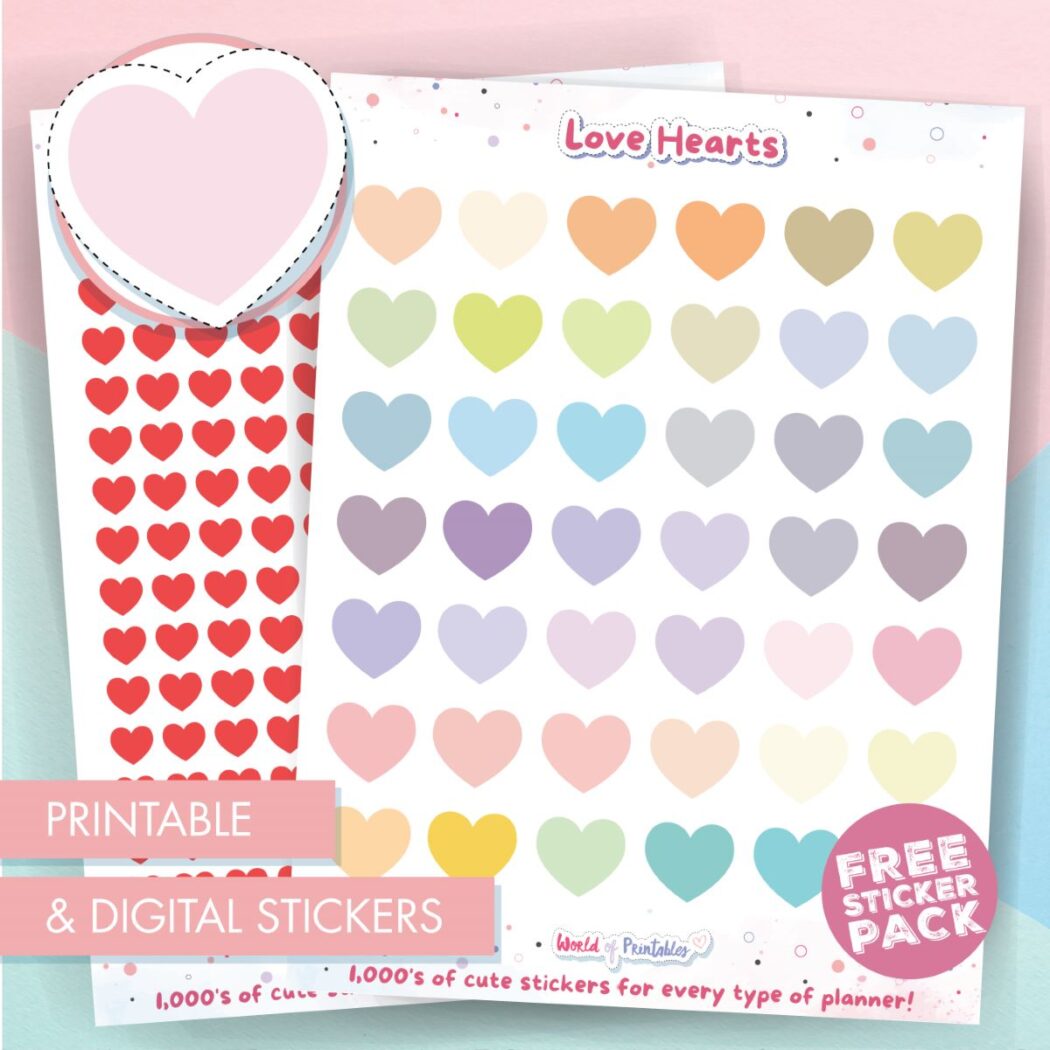 Love Heart Planner Stickers | Free Printable & Digital - World of ...