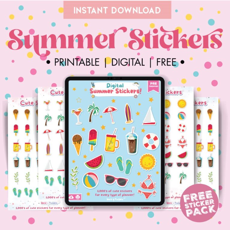Cute Summer Stickers | Free For Printable & Digital Planners