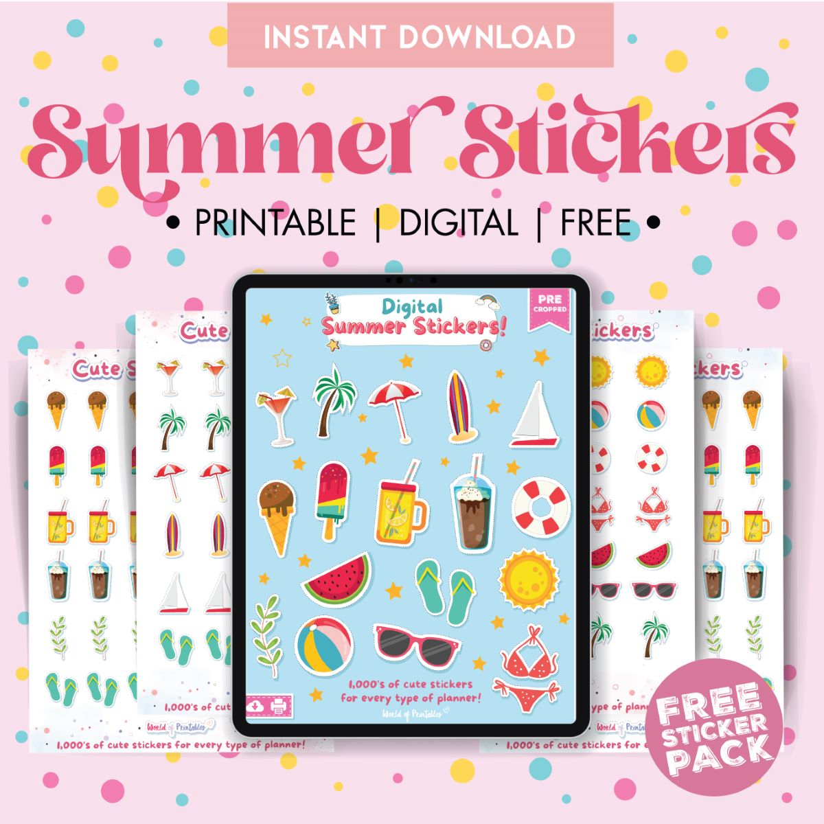 Cute Summer Stickers | Free For Printable & Digital Planners