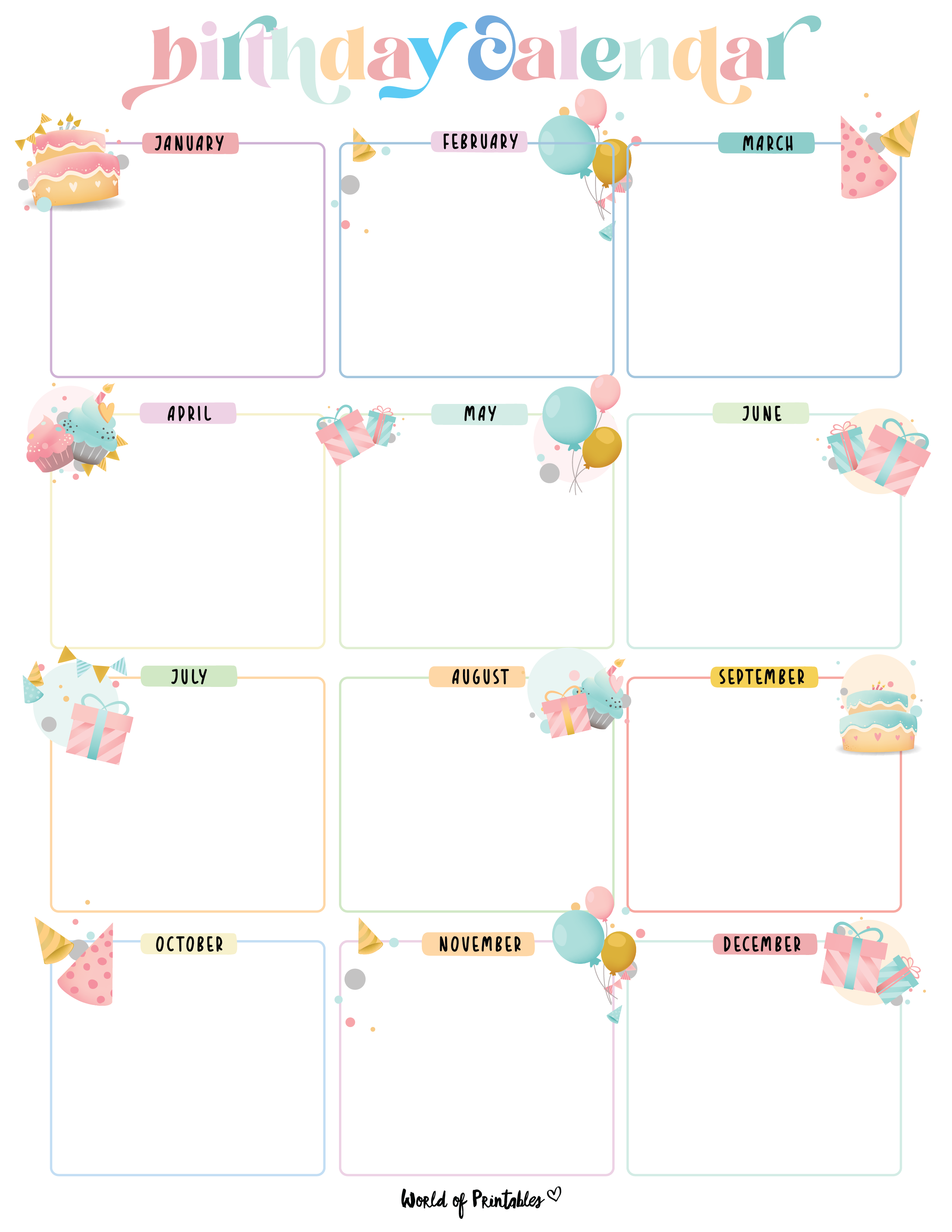 Birthday Charts Templates