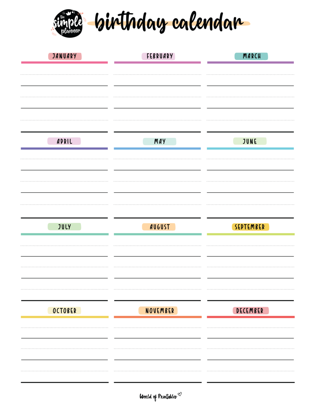 Birthday Calendars - World of Printables