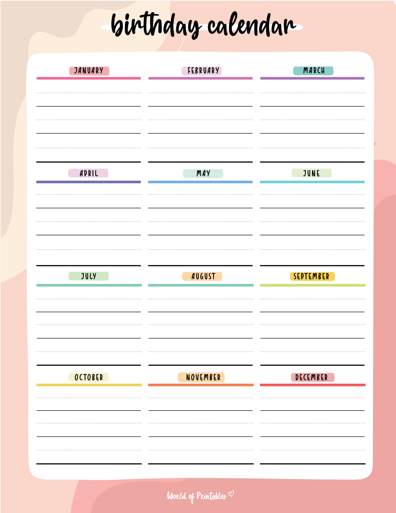 Birthday Calendars - World of Printables