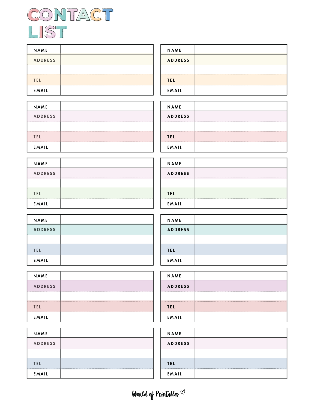 Contact List Templates - 12 Of The Best Styles - World of Printables
