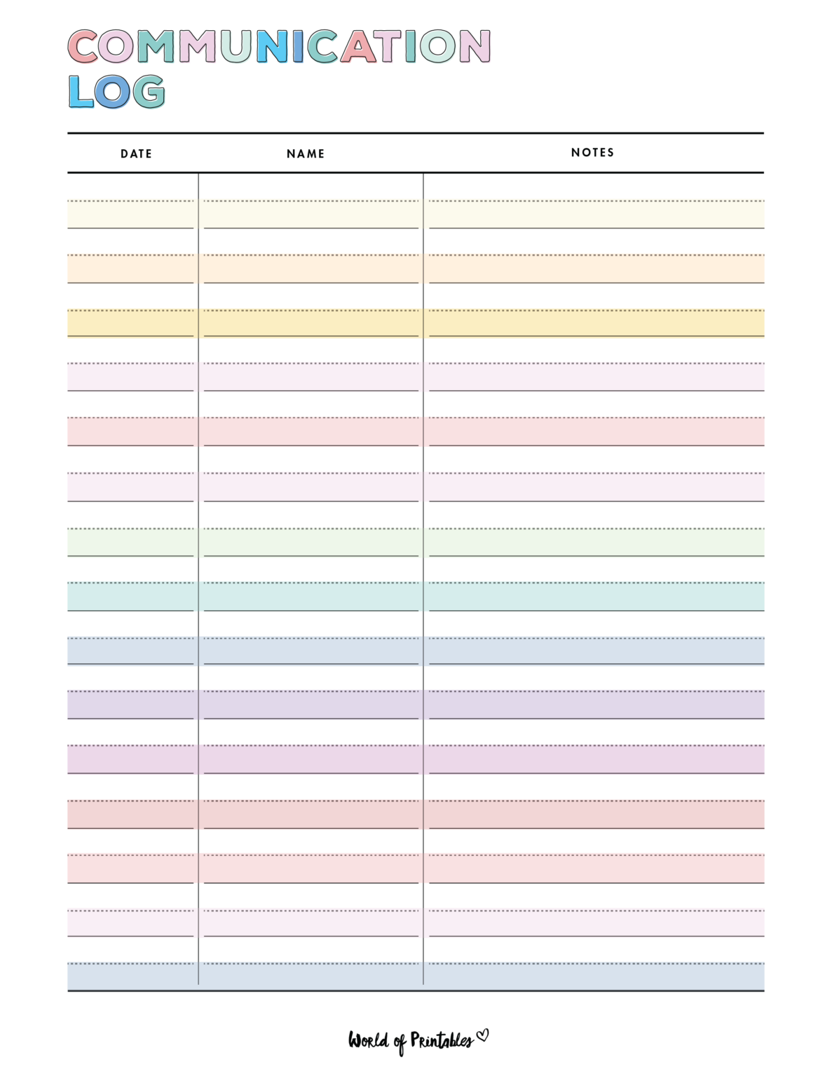 Communication Log - World of Printables