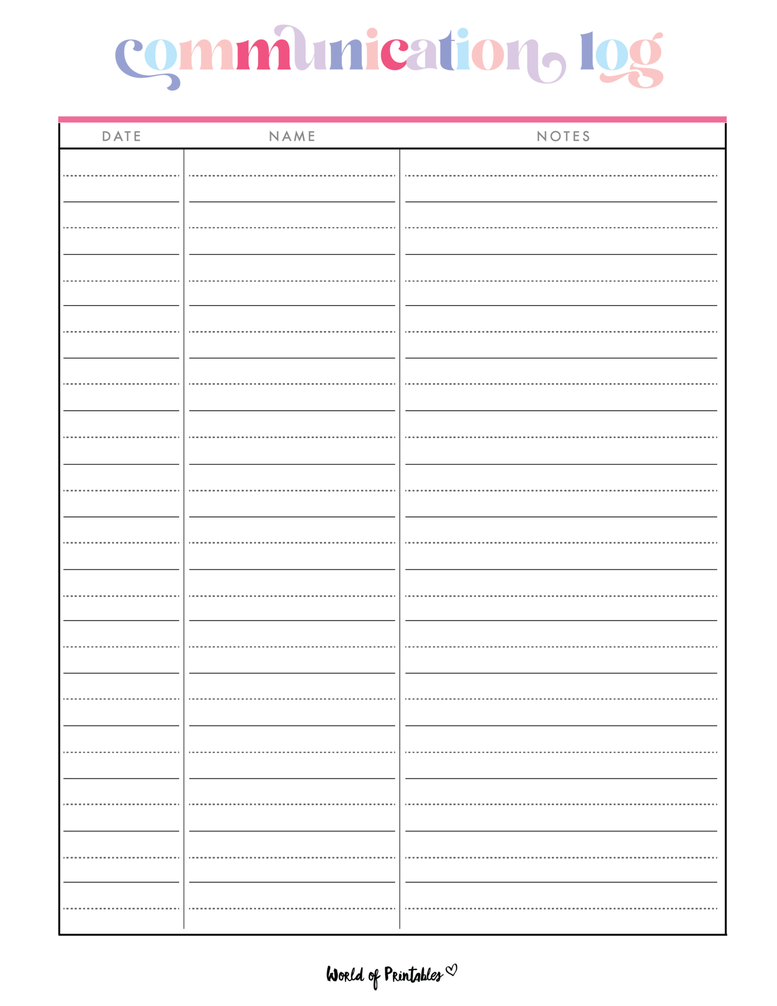 Communication Log - World of Printables