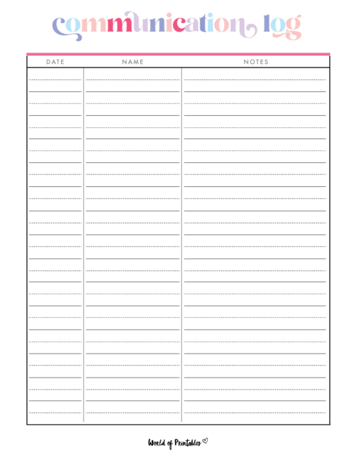 Communication Log - World of Printables
