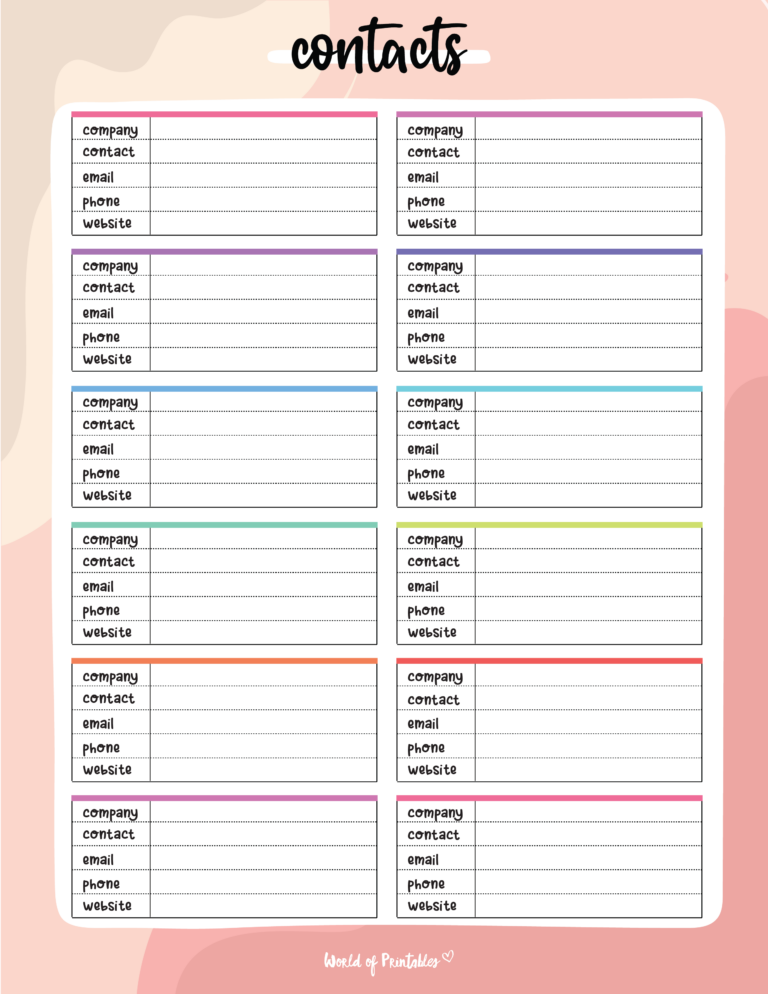 Contact List Templates - 12 Of The Best Styles - World of Printables