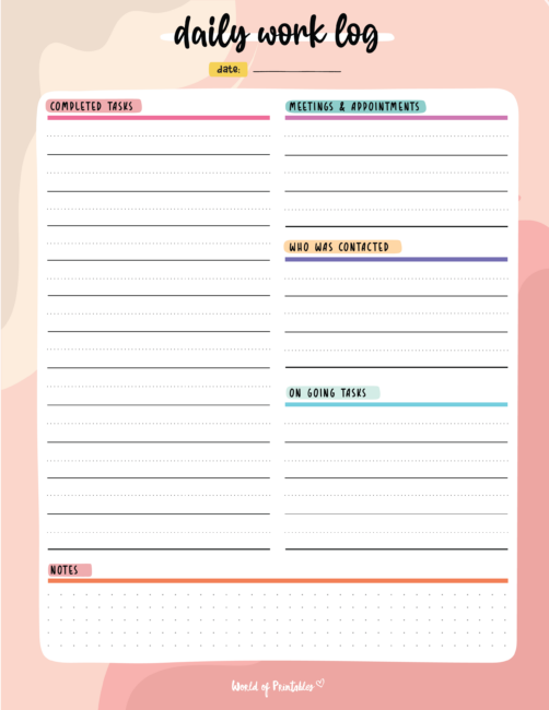 Work Log - 10+ Best Daily & Weekly Templates - World of Printables