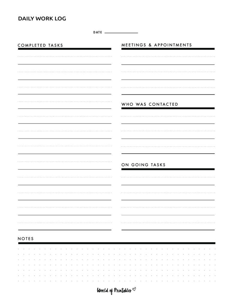 Work Log - 10+ Best Daily & Weekly Templates - World of Printables