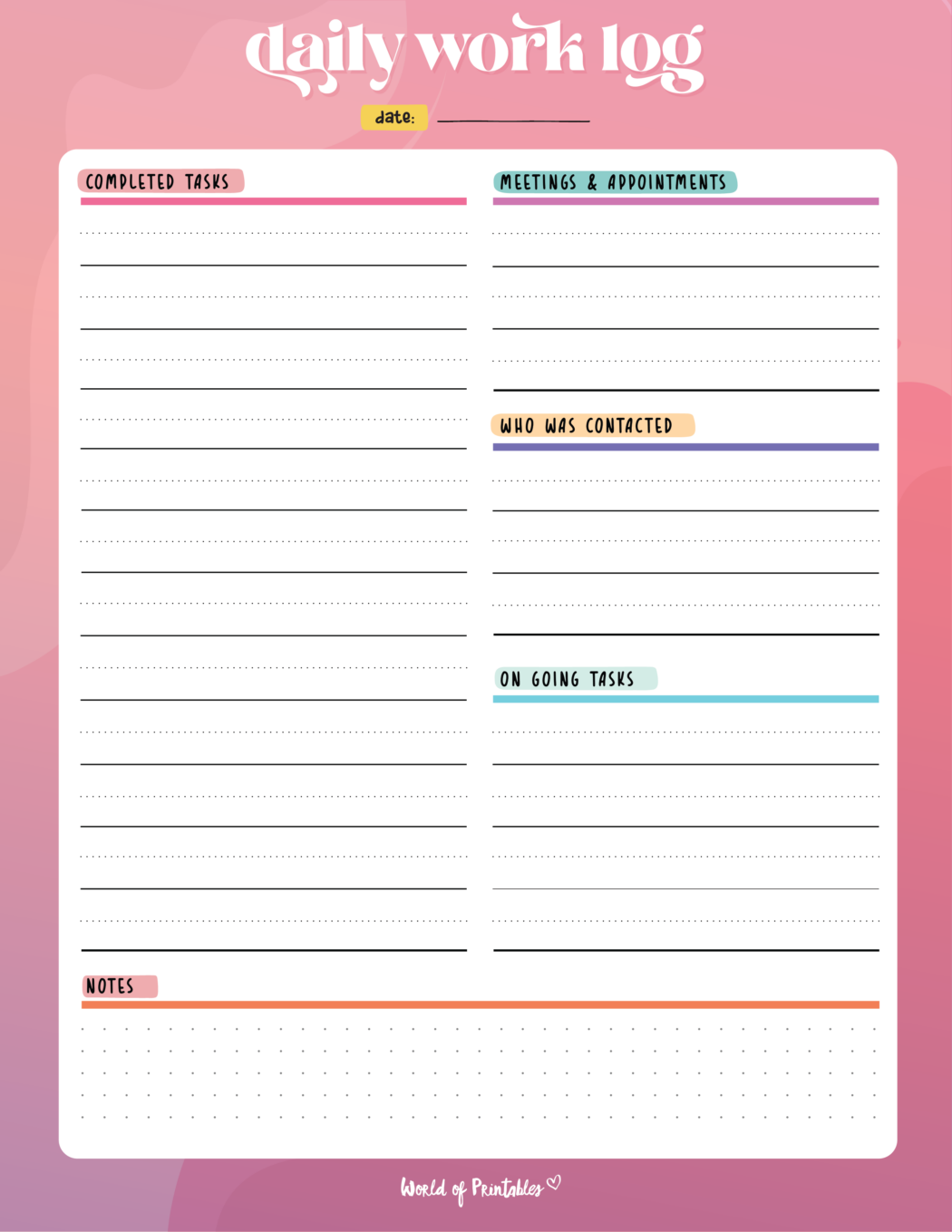 Work Log - 10+ Best Daily & Weekly Templates - World of Printables