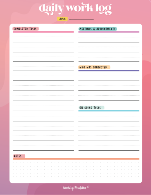 Work Log - 10+ Best Daily & Weekly Templates - World of Printables