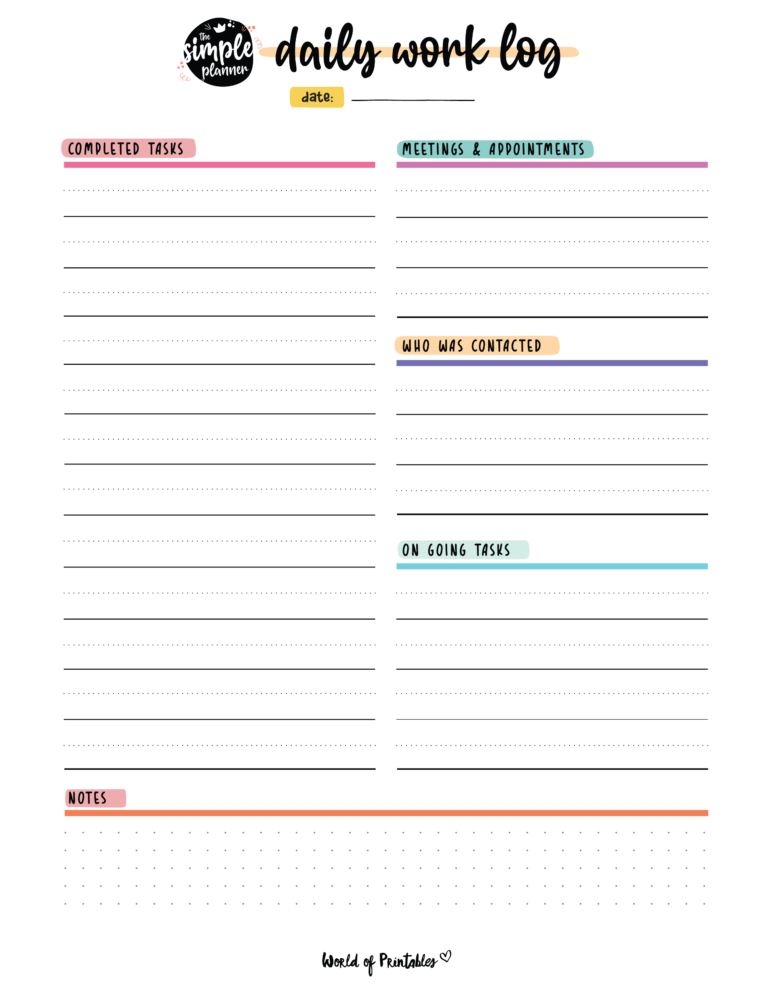 Work Log - 10+ Best Daily & Weekly Templates - World of Printables