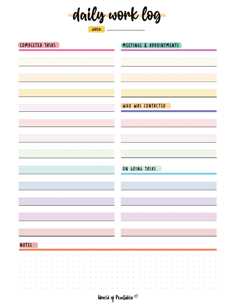 Work Log - 10+ Best Daily & Weekly Templates - World of Printables