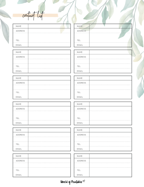 Contact List Templates - 12 Of The Best Styles - World of Printables