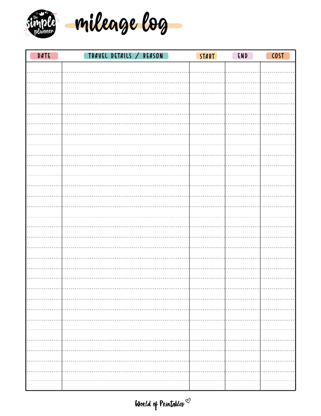 Mileage Log Templates - 15 Best Styles - World of Printables