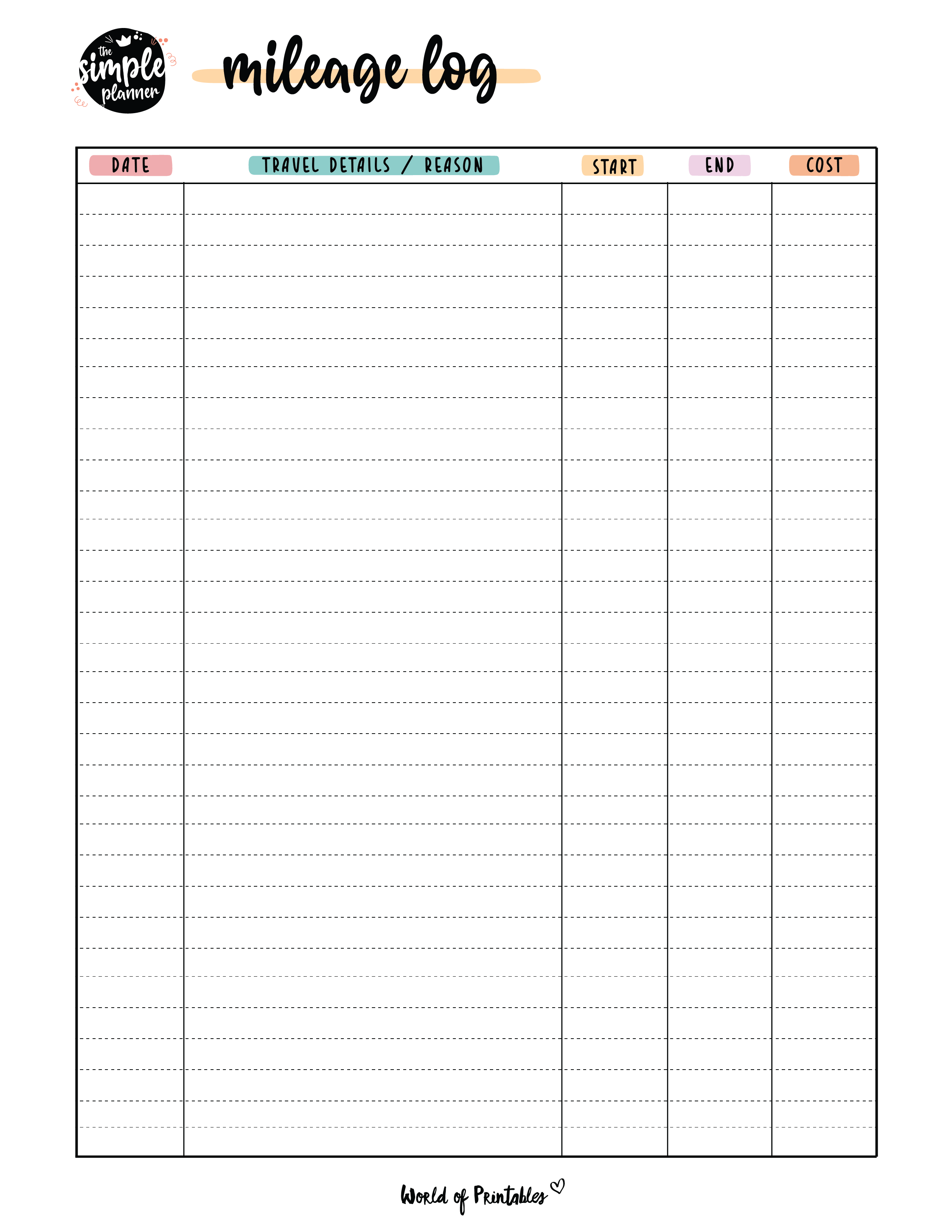 Best Printable Mileage Log Sheet Template Pdf For Free At Printablee