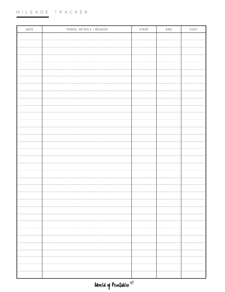 Mileage Log Templates - 15 Best Styles - World of Printables