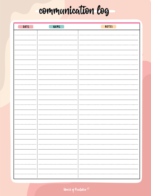 Communication Log - World of Printables