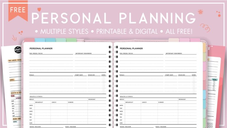 Free Personal Planning Template - Time To Focus On You - World of ...