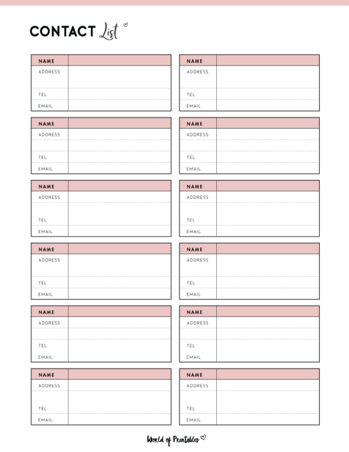 Contact List Templates - 12 Of The Best Styles - World of Printables