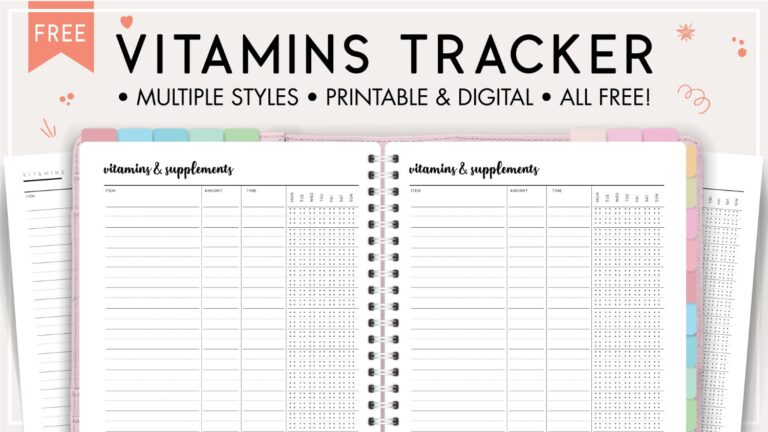 Printable Vitamins and Supplements Tracker Template - World of Printables