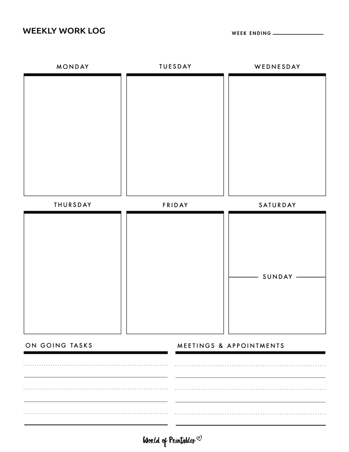 Work Log - 10+ Best Daily & Weekly Templates - World of Printables