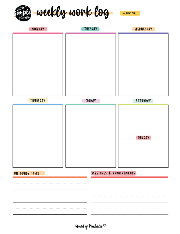 Work Log - 10+ Best Daily & Weekly Templates - World of Printables