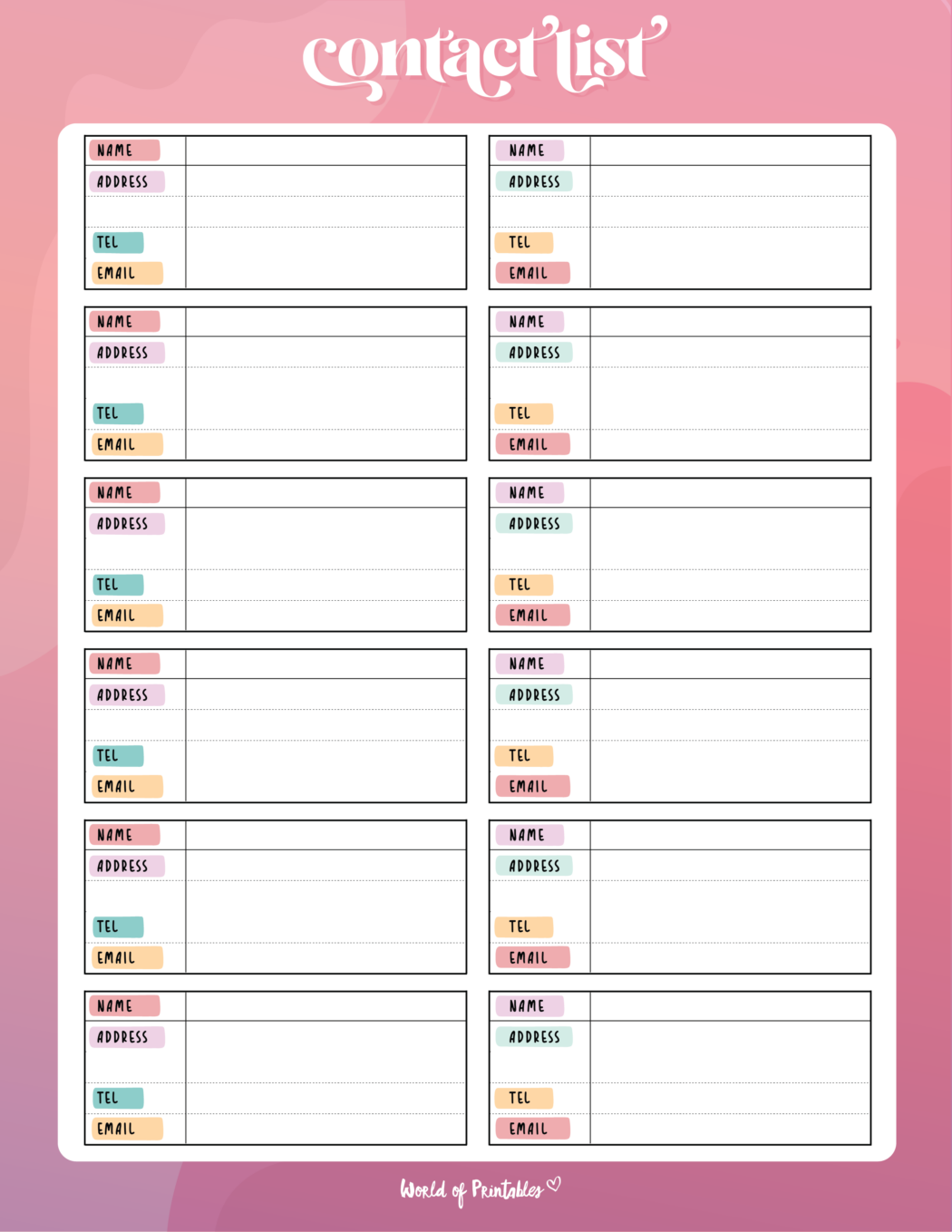 Contact List Templates - 12 Of The Best Styles - World of Printables