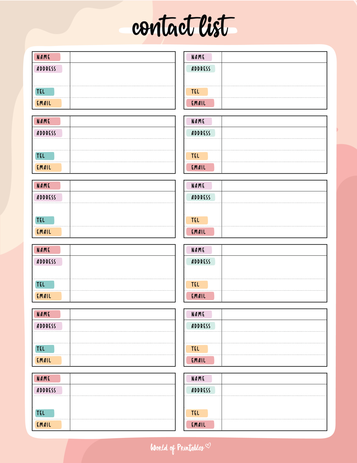 Contact List Templates - 12 Of The Best Styles - World of Printables