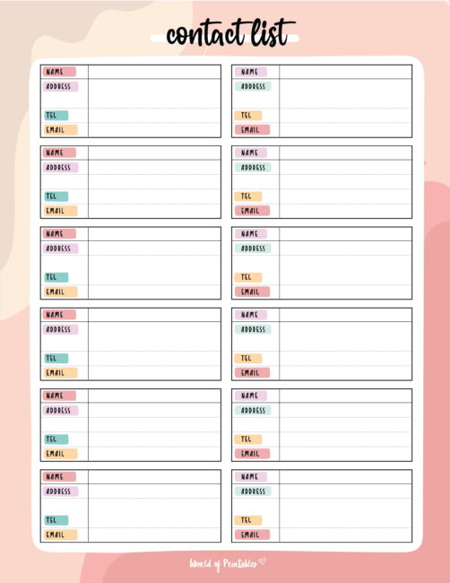 Contact List Templates - 12 Of The Best Styles - World of Printables