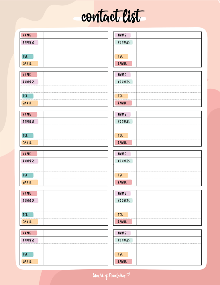 Contact List Templates - 12 Of The Best Styles - World of Printables