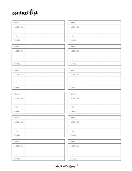 Contact List Templates - 12 Of The Best Styles - World of Printables