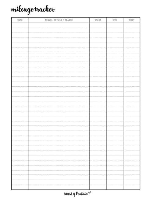 Mileage Log Templates - 15 Best Styles - World of Printables