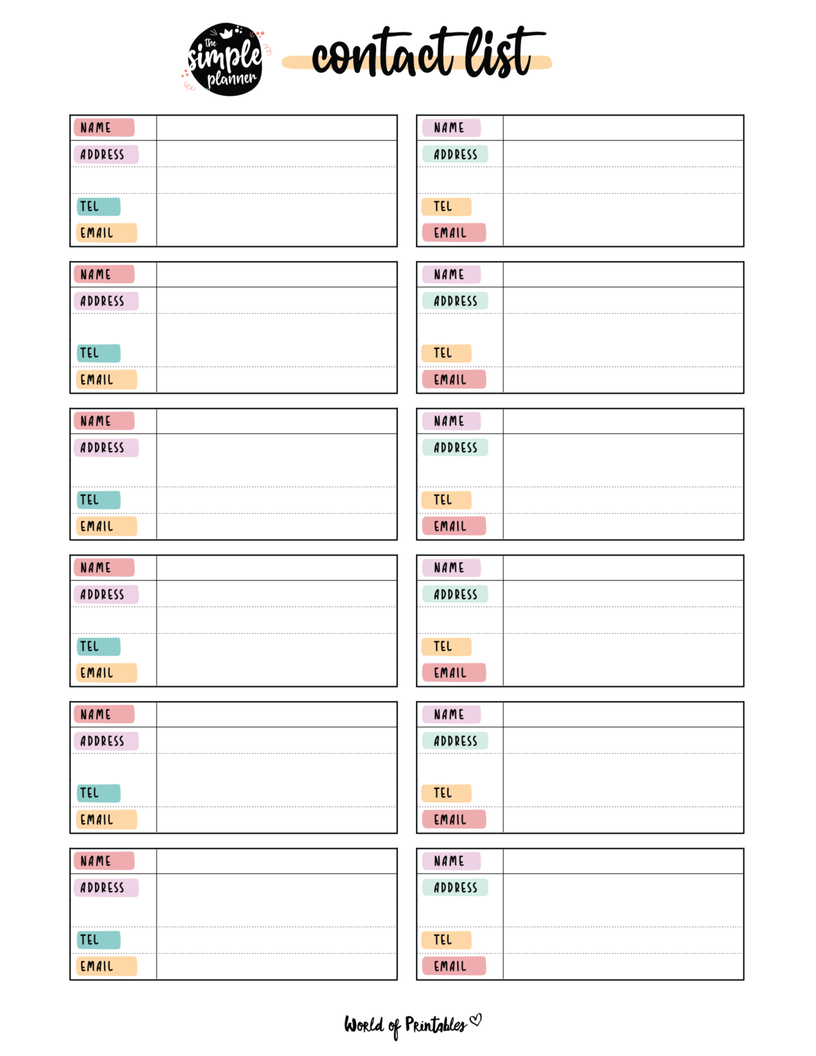 Contact List Templates - 12 Of The Best Styles - World of Printables