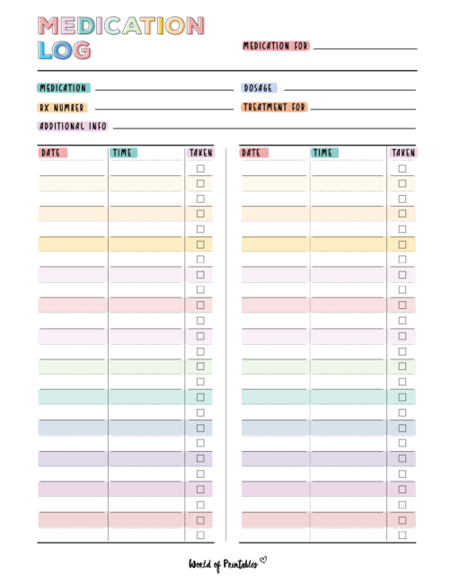 Medication Log - 8 of the Best Templates - World of Printables