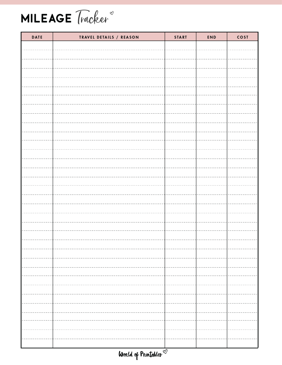 Mileage Log Templates - 15 Best Styles - World of Printables