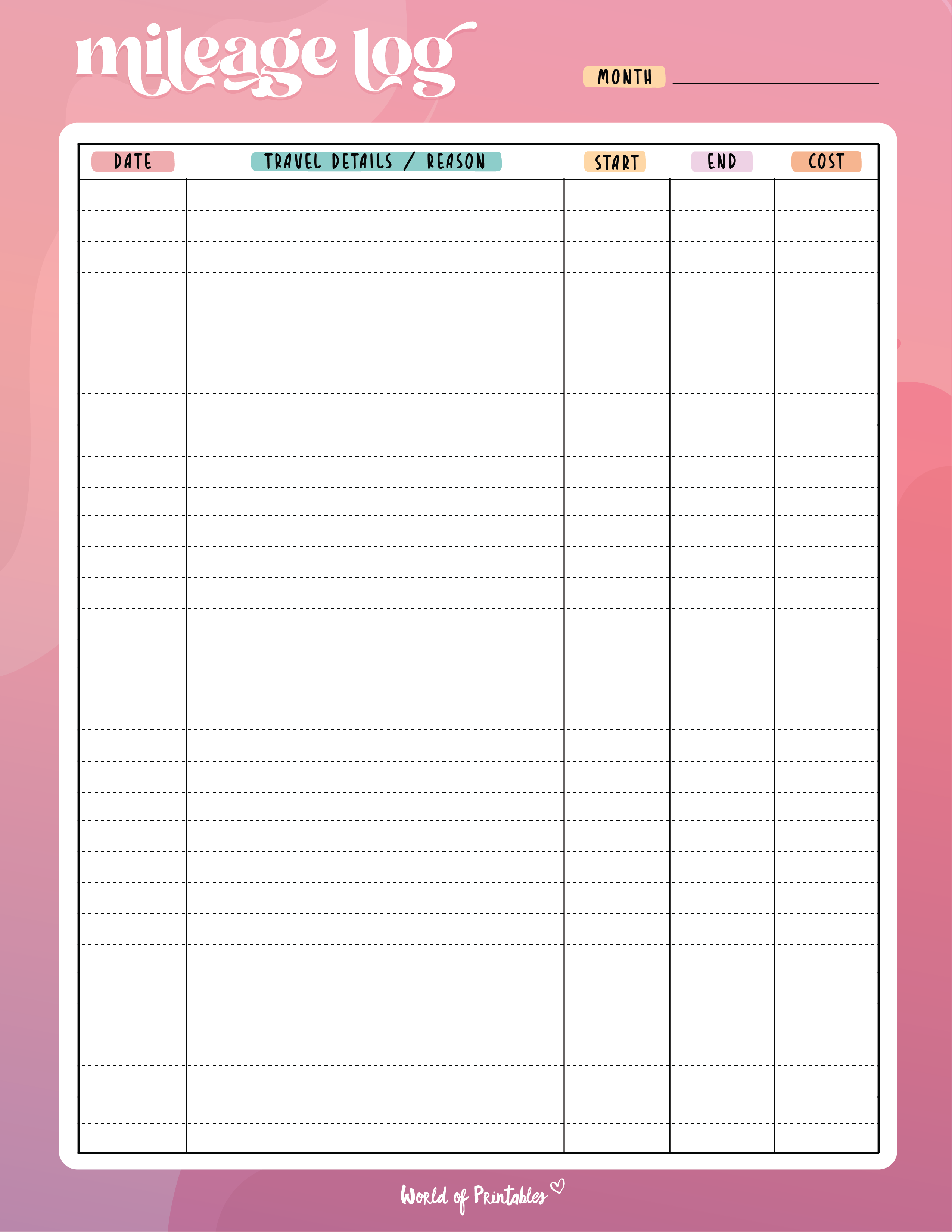 Mileage Log Templates 15 Best Styles World Of Printables