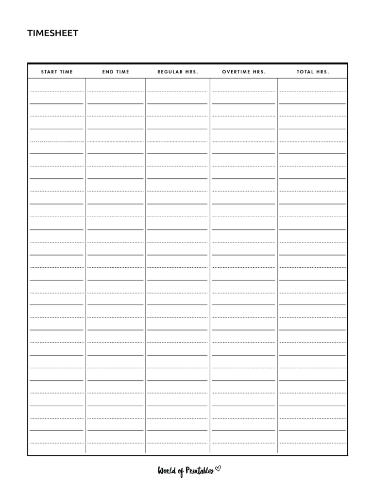Timesheet Templates - World of Printables