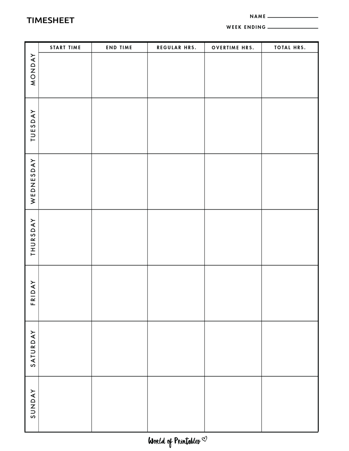 Timesheet Templates - World of Printables