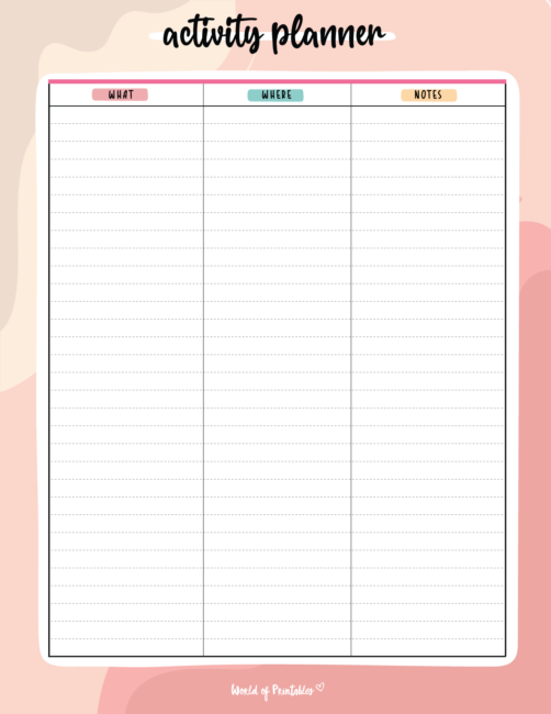Activity Planner - Plan Things To Do - World of Printables