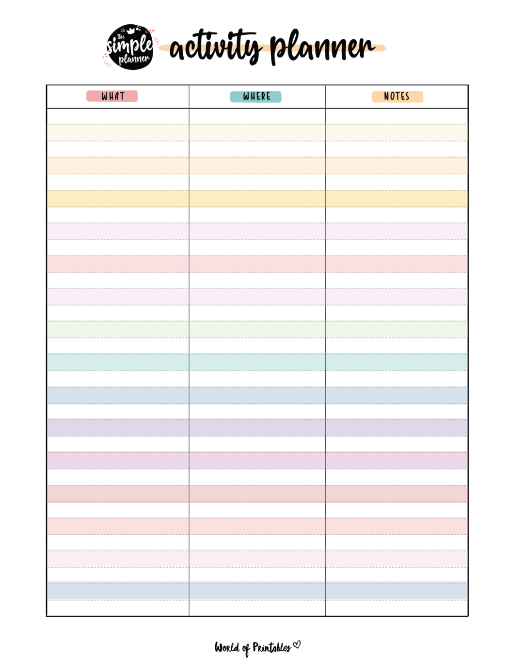 Activity Planner - Plan Things To Do - World of Printables