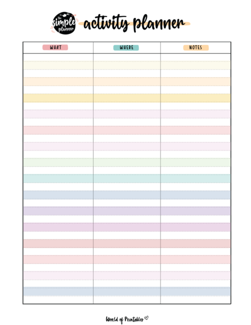 Activity Planner - Plan Things To Do - World of Printables