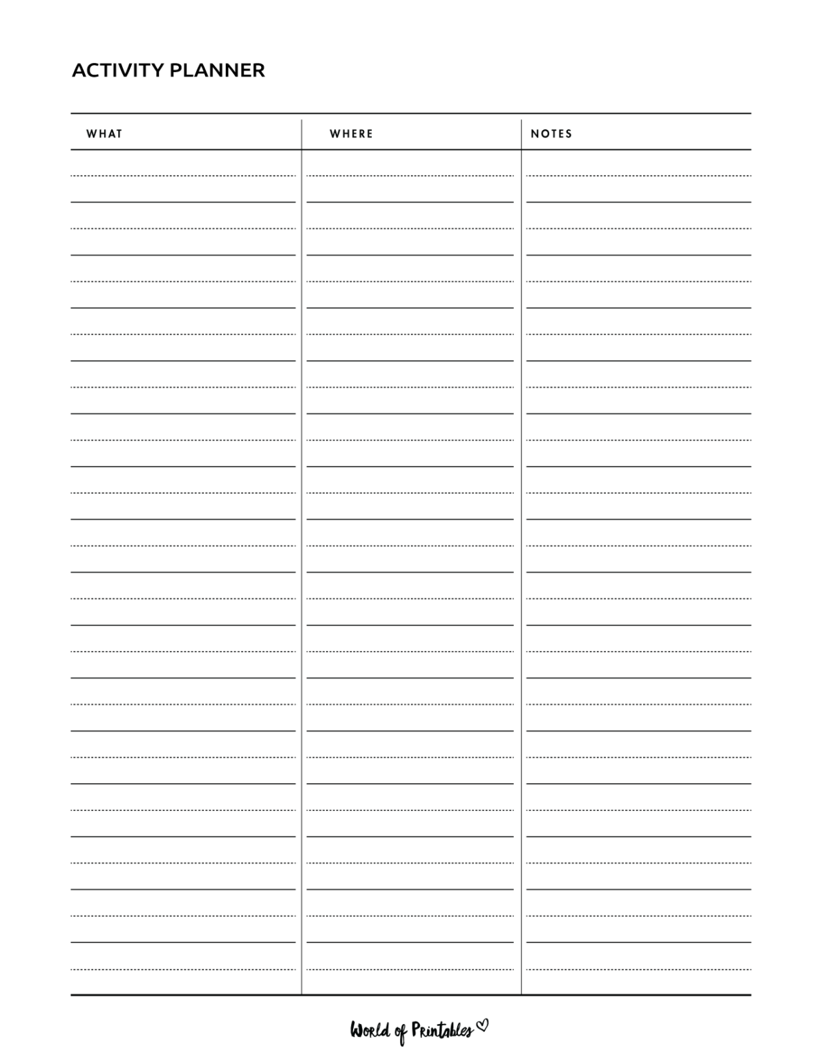 Activity Planner - Plan Things To Do - World of Printables