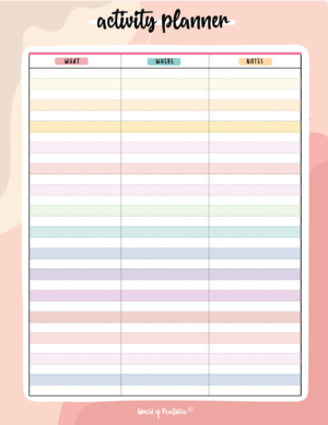 Activity Planner - Plan Things To Do - World of Printables