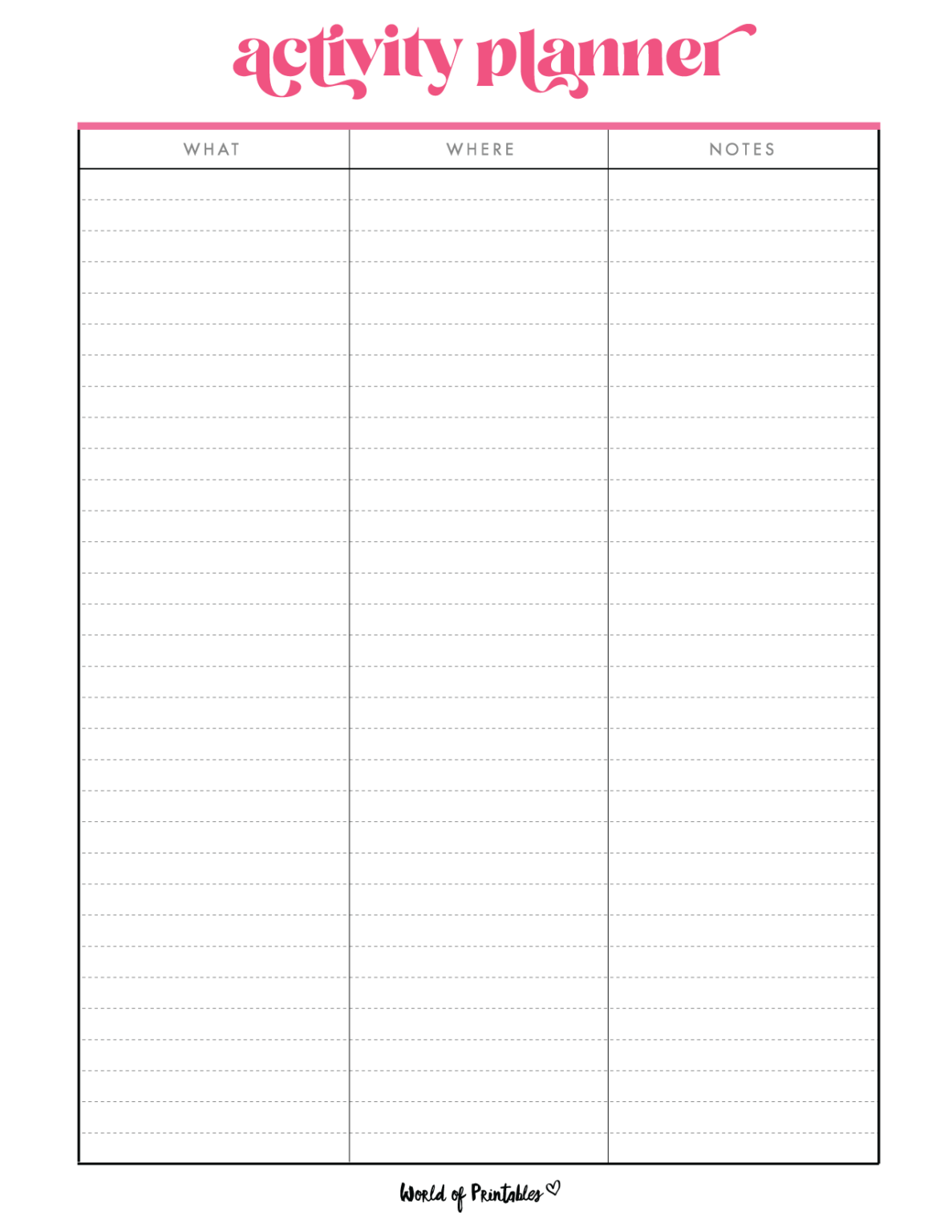 Activity Planner - Plan Things To Do - World of Printables