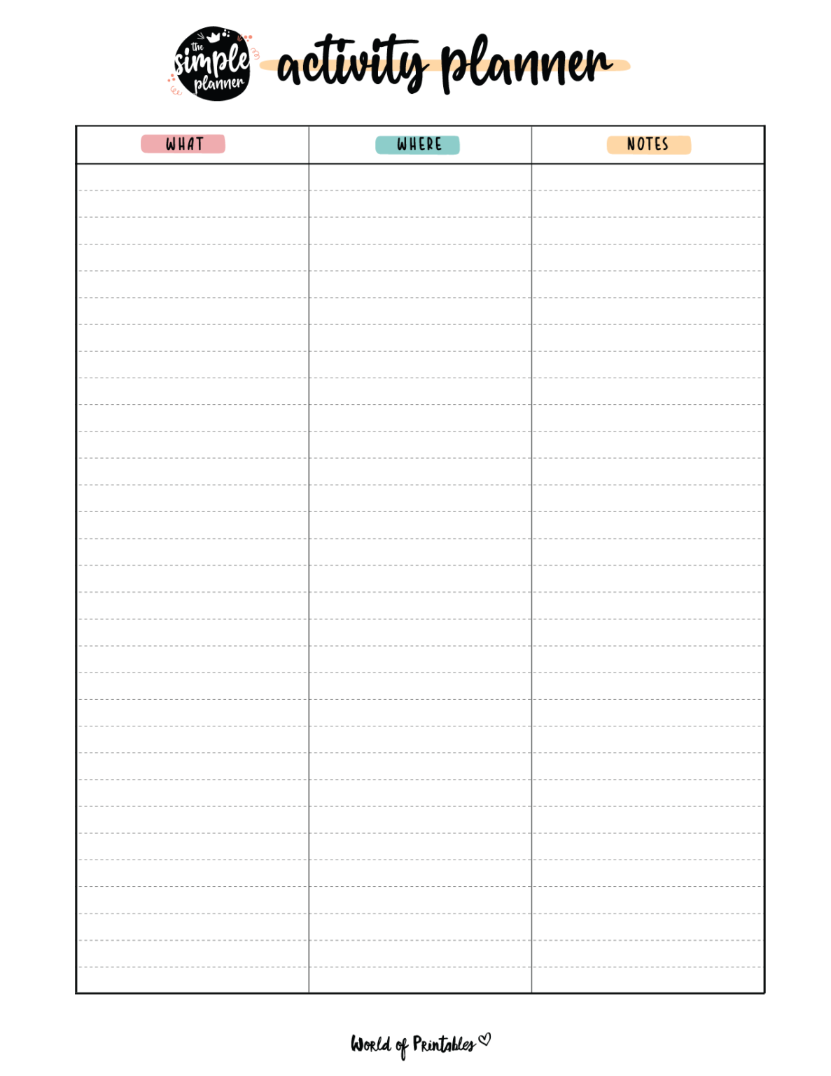 Activity Planner - Plan Things To Do - World of Printables