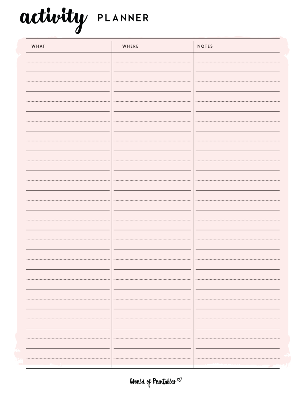 Activity Planner - Plan Things To Do - World of Printables