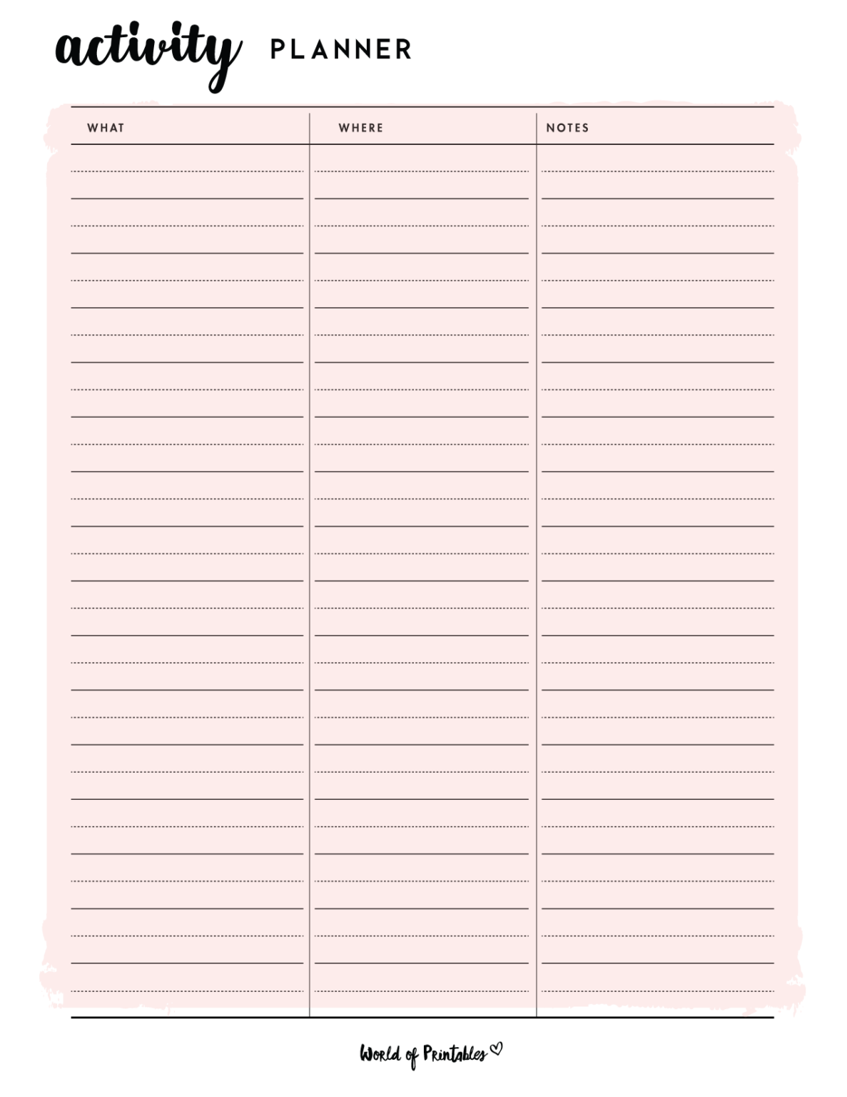 Activity Planner - Plan Things To Do - World of Printables